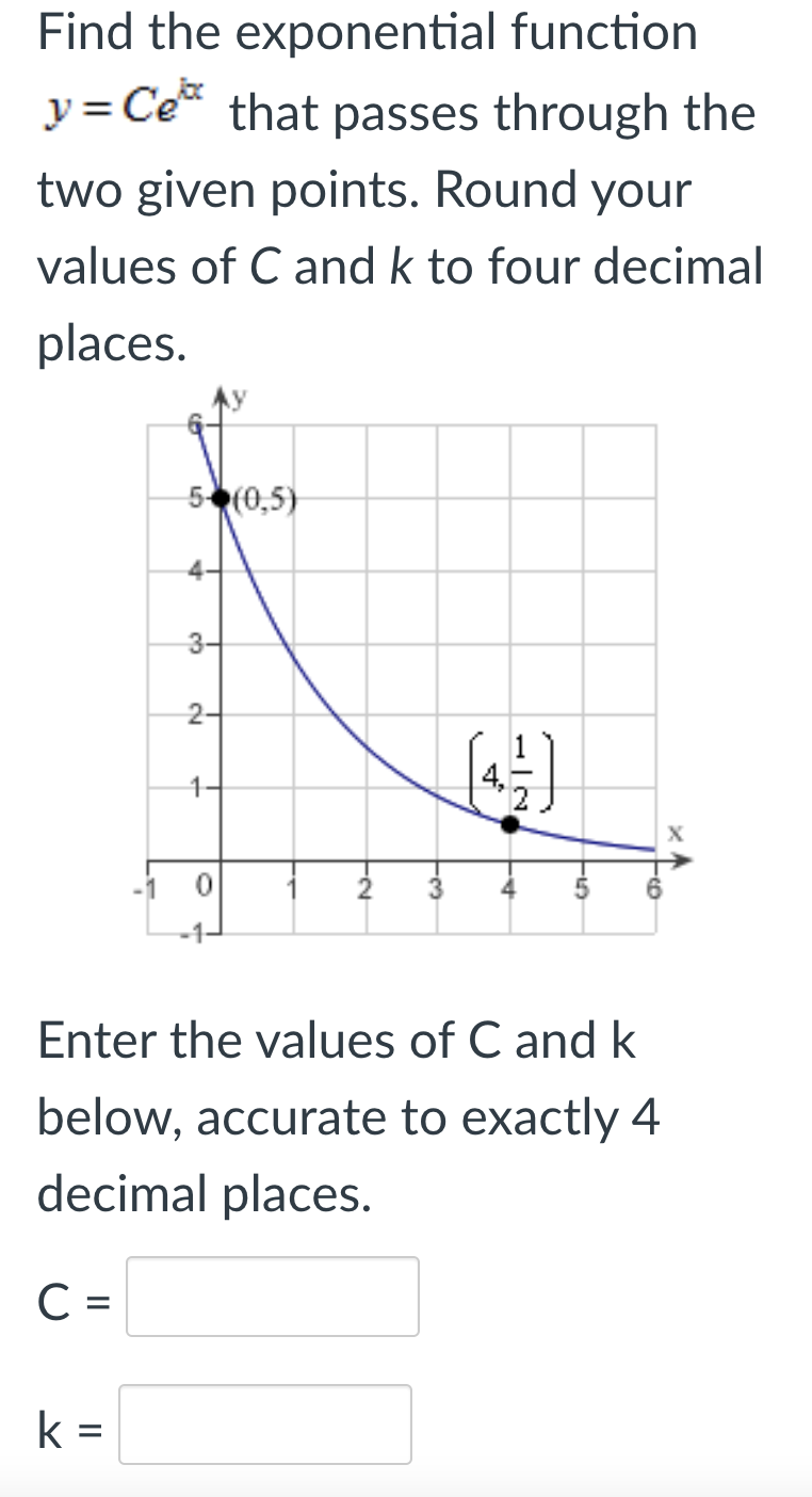 Solved Find the exponential function y=Cekx that passes | Chegg.com