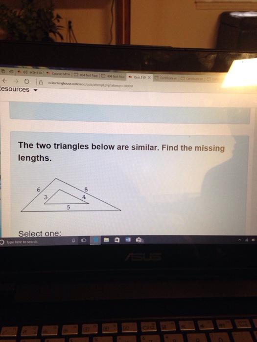 Solved The two triangles below are similar. Find the missing | Chegg.com