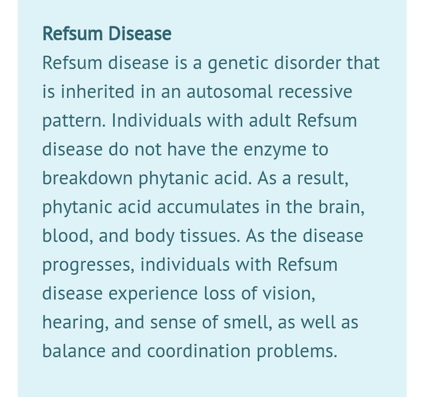Solved Refsum Disease Refsum disease is a genetic disorder | Chegg.com