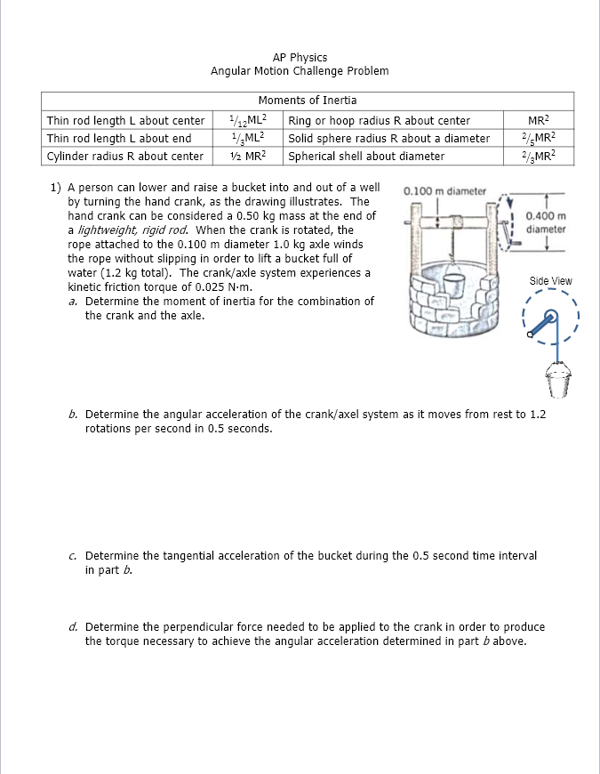 Solved AP Physics Angular Motion Challenge Problem Moments | Chegg.com