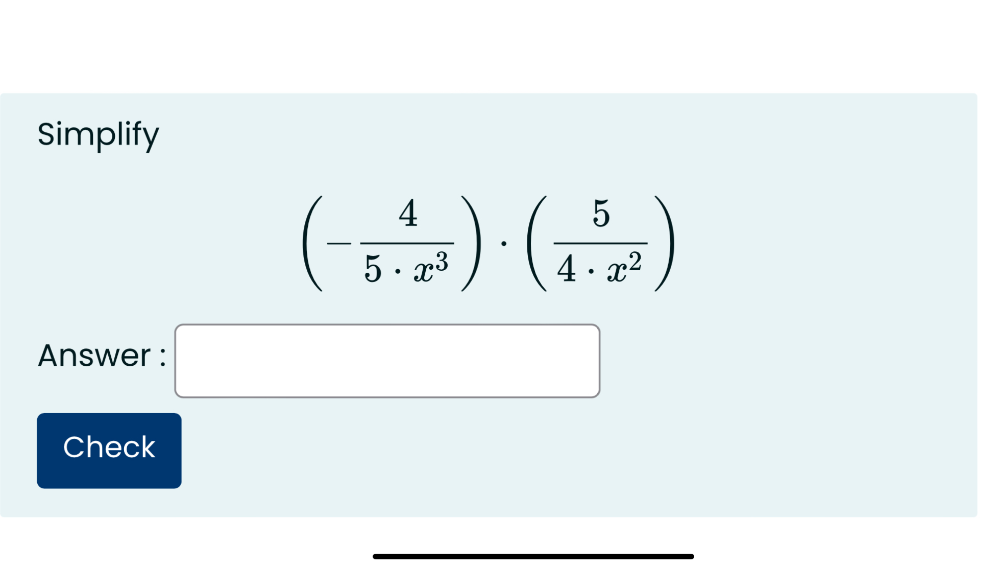 Solved Simplify(-45*x3)*(54*x2)Answer: | Chegg.com