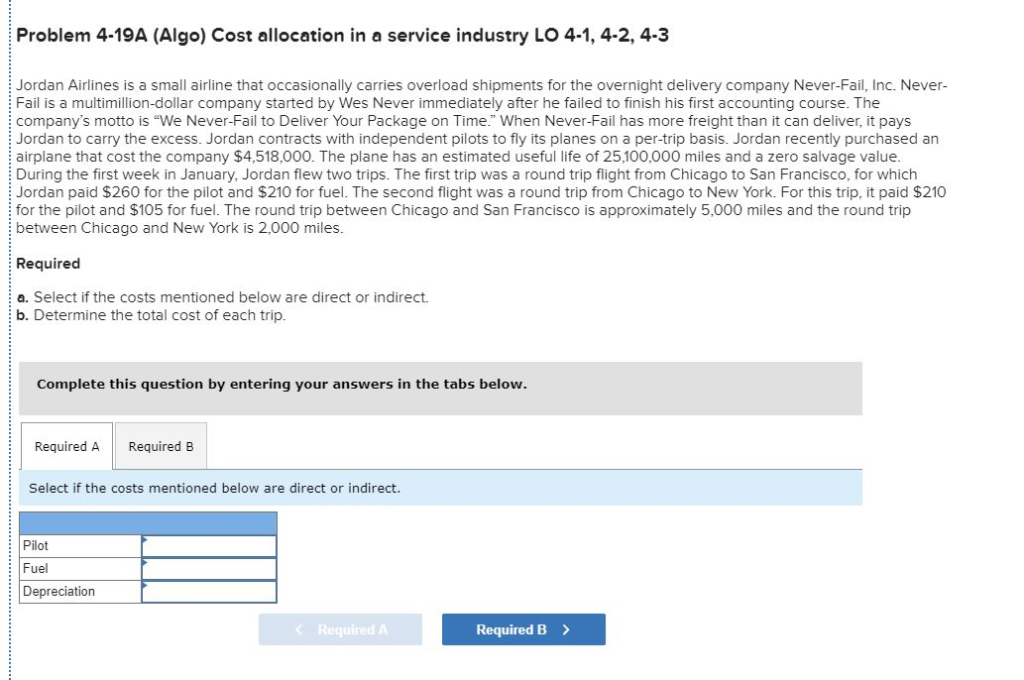Solved Problem 4-19A (Algo) Cost allocation in a service | Chegg.com