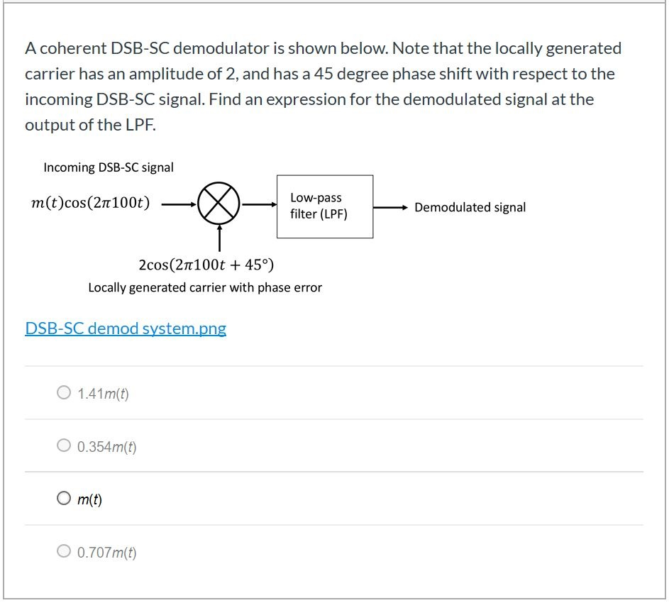 Solved A Coherent Dsb Sc Demodulator Is Shown Below Note