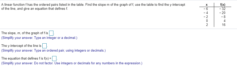 Solved A linear function f has the ordered pairs listed in | Chegg.com