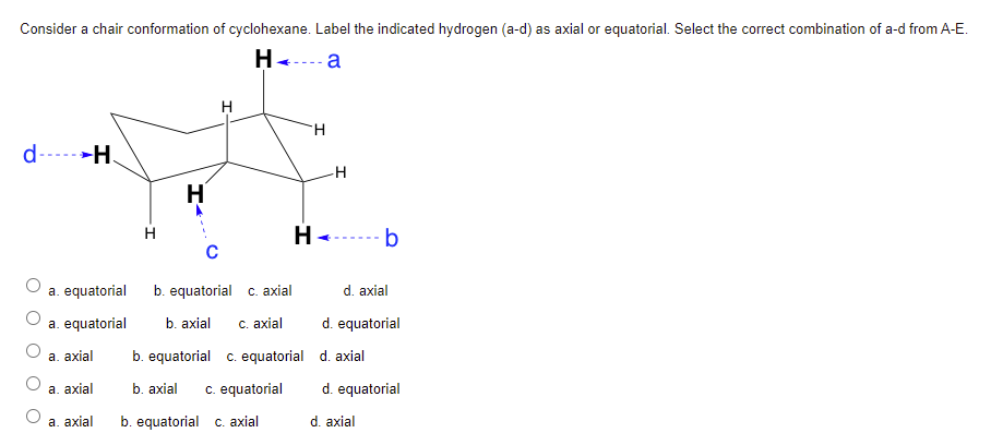 Solved Consider a chair conformation of cyclohexane. Label | Chegg.com