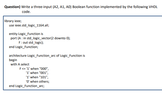 Question) Write a three-input (A2, A1, AO) Boolean | Chegg.com