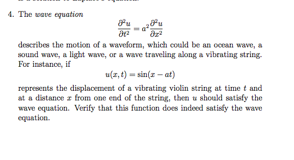 Solved 2024 4. The wave equation au at2 ac2 describes the | Chegg.com