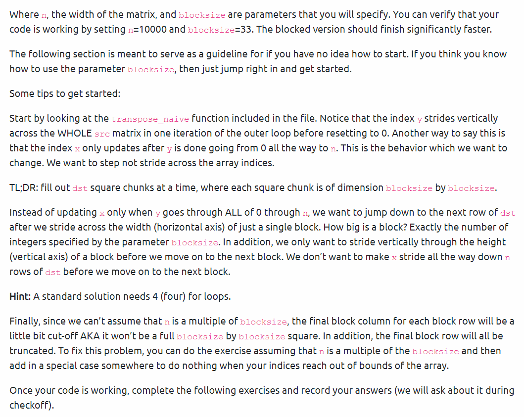 Solved Exercise 3 - Cache Blocking and Matrix Transposition | Chegg.com