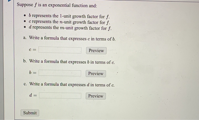Solved Suppose f is an exponential function and: e b | Chegg.com