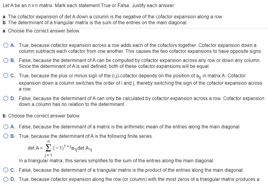Solved Let A be an nxn matrix. Mark each statement True or | Chegg.com
