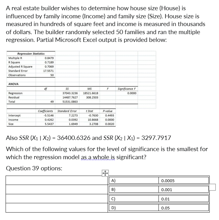 Solved A real estate builder wishes to determine how house | Chegg.com
