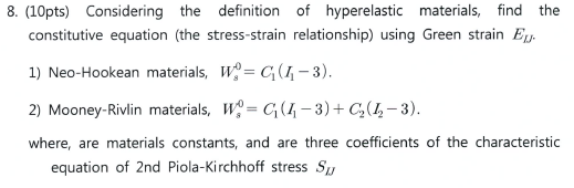 Solved definition of hyperelastic materials, find the 8. | Chegg.com