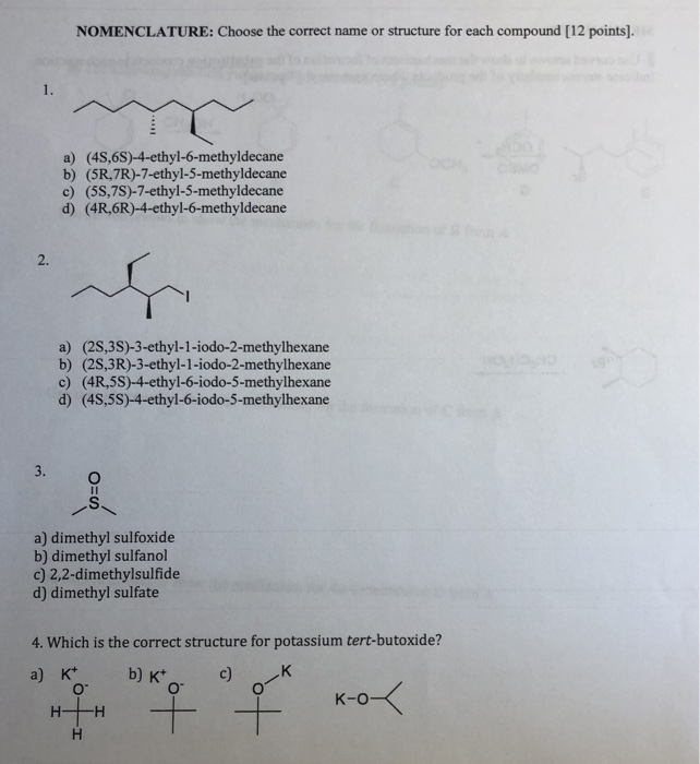 Solved NOMENCLATURE: Choose the correct name or structure | Chegg.com