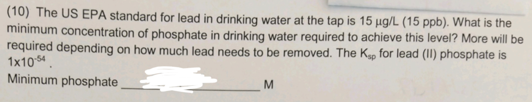 Solved (10) The US EPA standard for lead in drinking water | Chegg.com