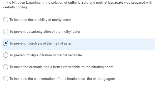 Solved In the Nitration Experiment, the solution of sulfuric | Chegg.com