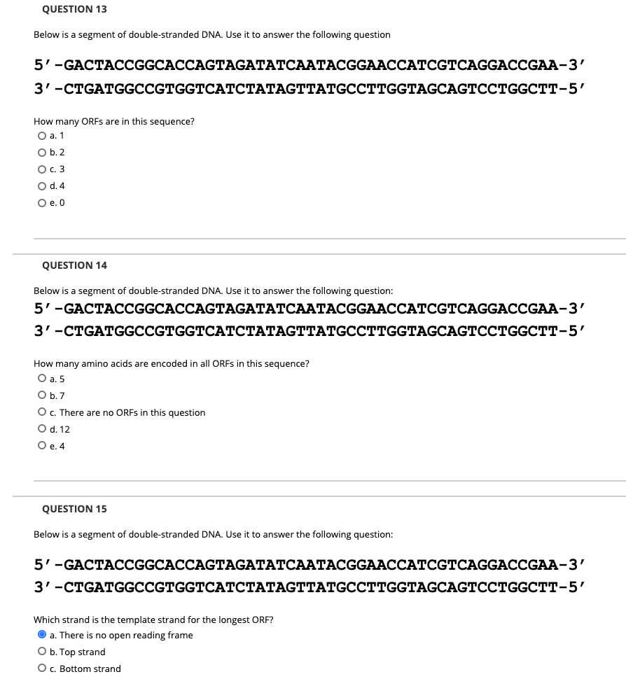Solved QUESTION 13 Below is a segment of double-stranded | Chegg.com