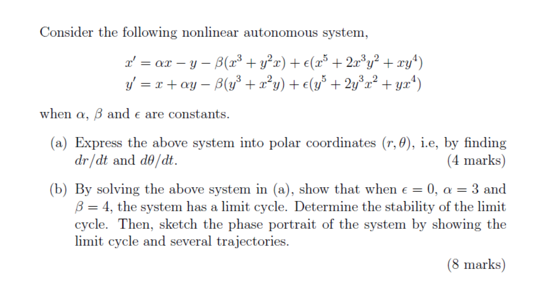 Solved Consider the following nonlinear autonomous system, | Chegg.com