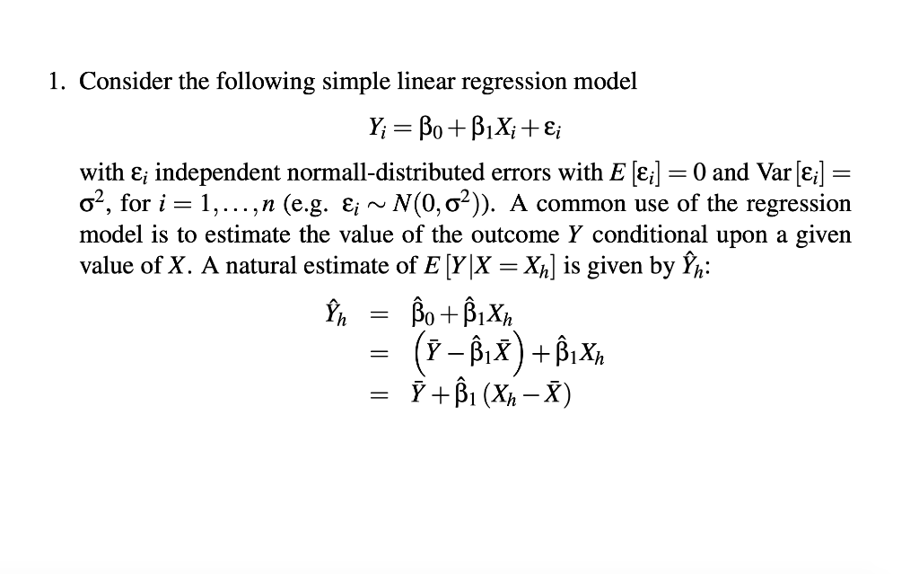 Solved 1. Consider the following simple linear regression | Chegg.com