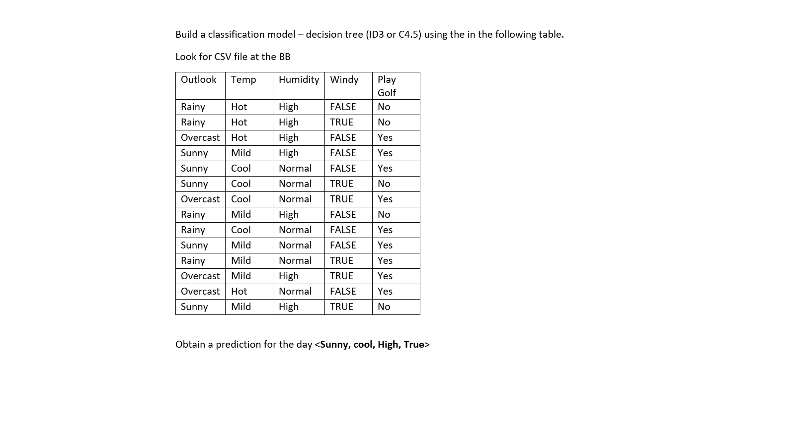 Solved Build a classification model – decision tree (ID3 or | Chegg.com