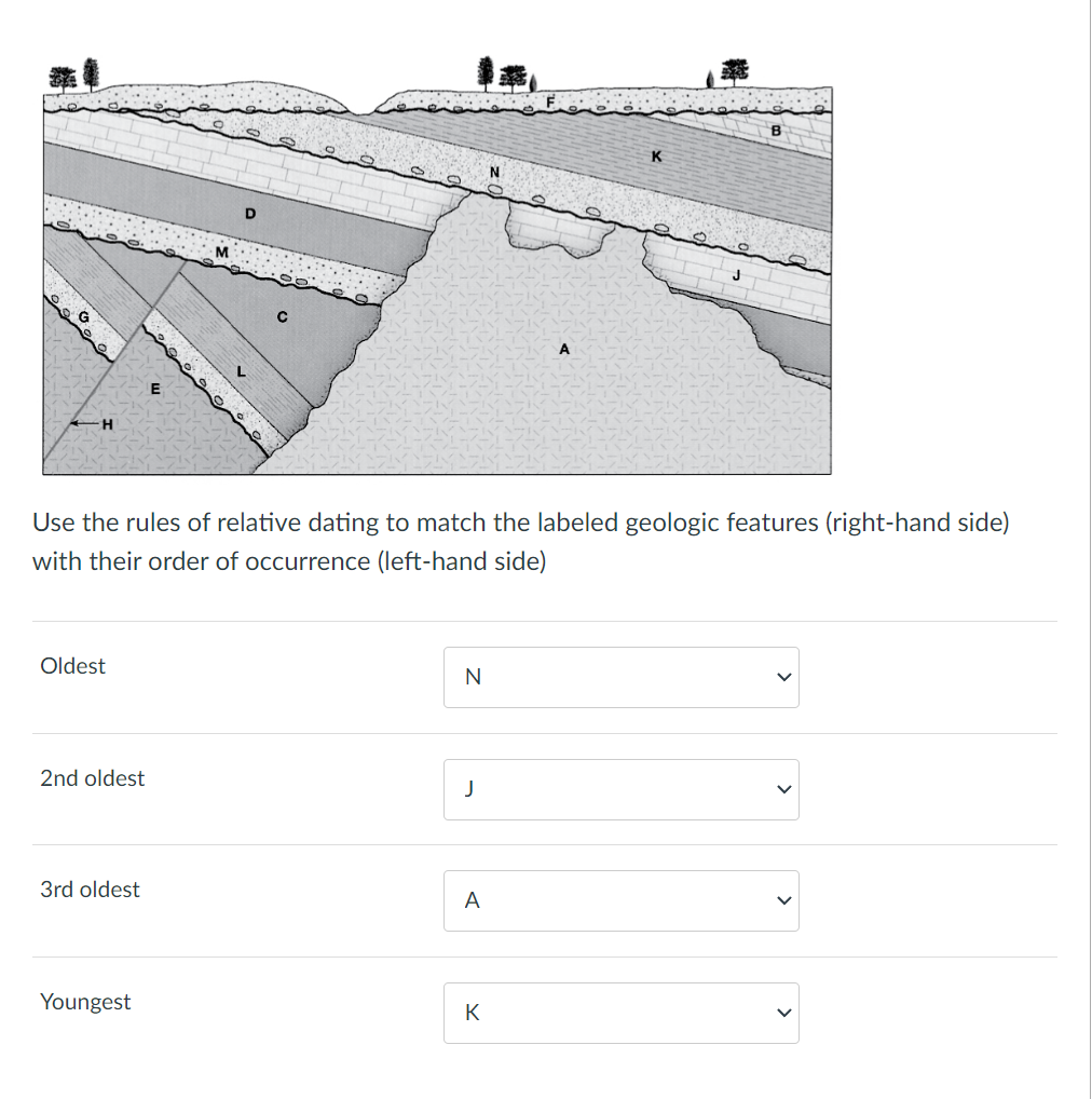 Solved Use the rules of relative dating to match the labeled | Chegg.com