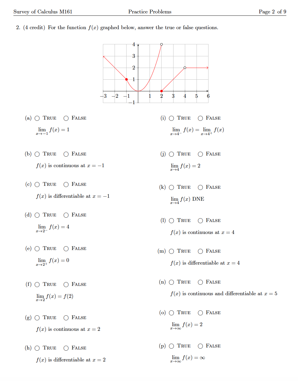 Solved Survey of Calculus M161 Practice Problems Page 2 of 9 | Chegg.com