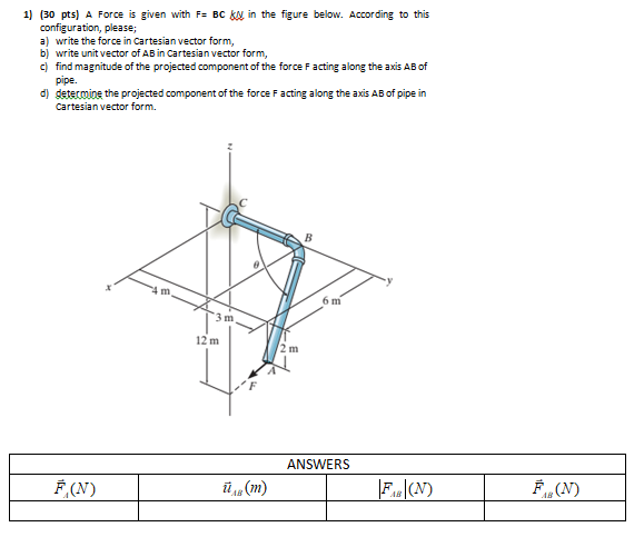 Solved 1) (30 pts) A Force is given with F= BC EN in the | Chegg.com