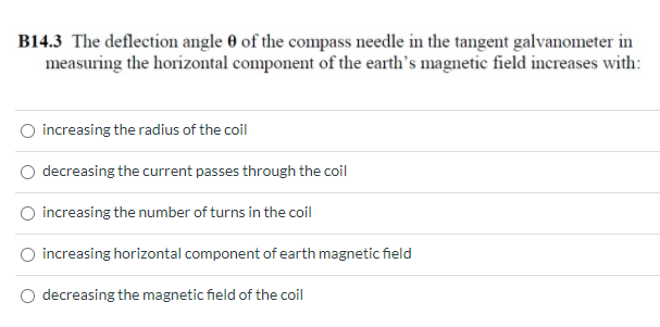 Solved B14.3 The deflection angle 6 of the compass needle in | Chegg.com
