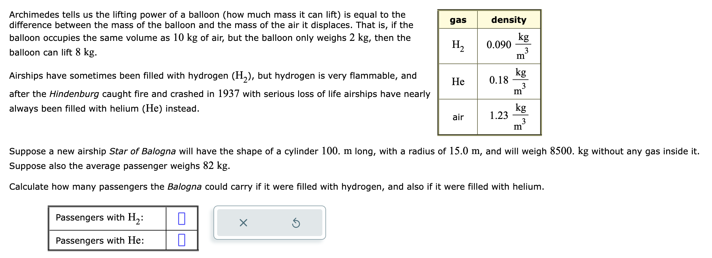 Solved Archimedes tells us the lifting power of a balloon | Chegg.com