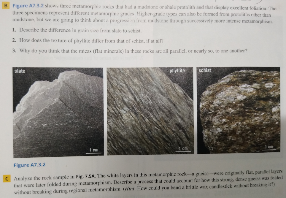 Solved B Figure A7.3.2 shows three metamorphic rocks that | Chegg.com