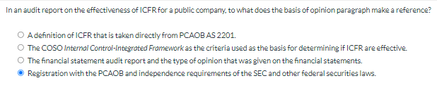 Solved In an audit report on the effectiveness of ICFR for a | Chegg.com