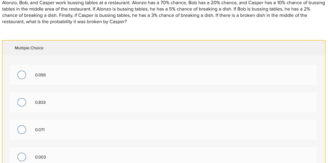 Solved Alonzo, Bob, and Casper work bussing tables at a | Chegg.com