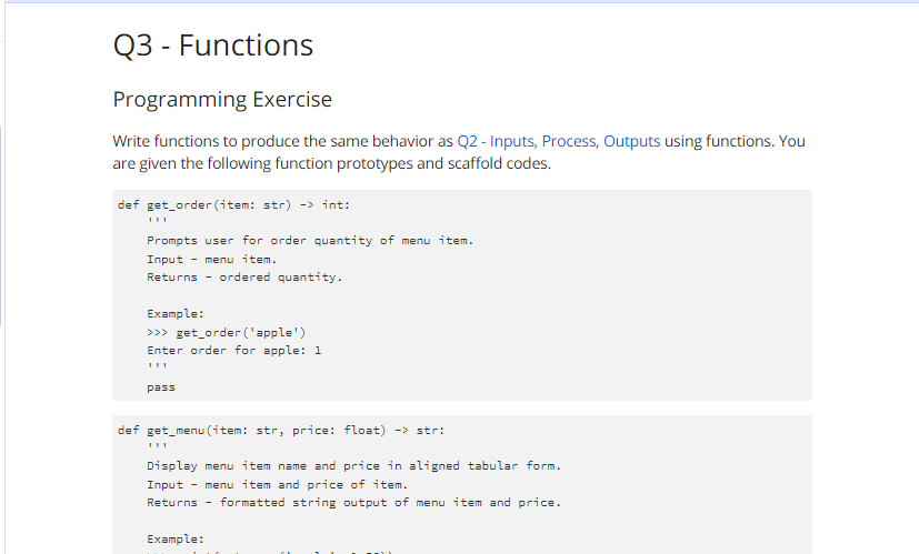 Solved Q3 - Functions Programming Exercise Write functions | Chegg.com