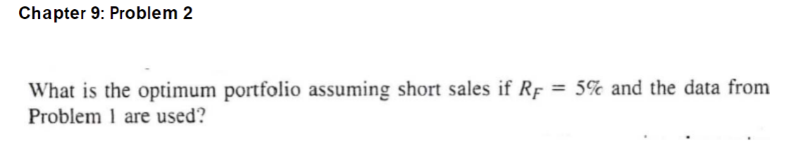 Solved What is the optimum portfolio assuming short sales if | Chegg.com