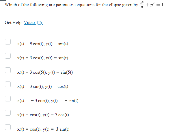 Solved Which of the following are parametric equations for | Chegg.com