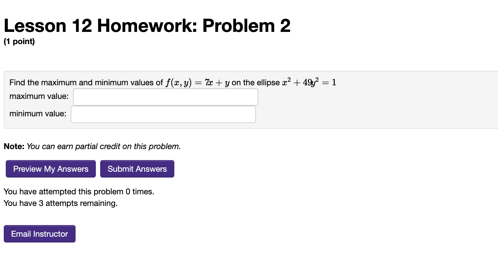 Solved Lesson 12 Homework: Problem 2 (1 point) Find the | Chegg.com