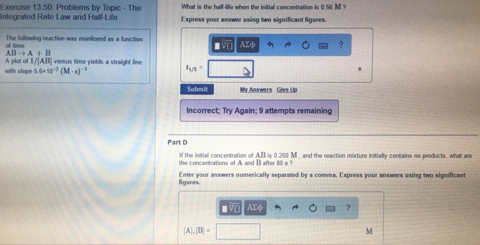 Solved Exercise 13.50: Problems by Topic The Integrated Rate | Chegg.com