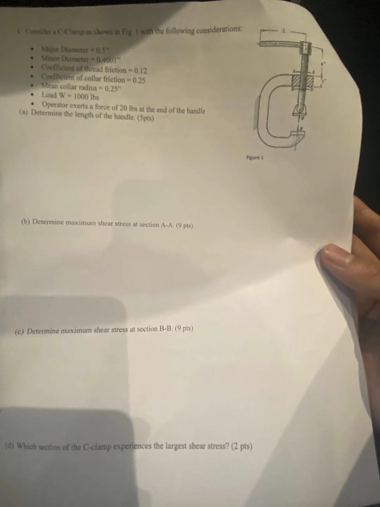Solved Conider a C Clamp as shown in Fig I with the | Chegg.com