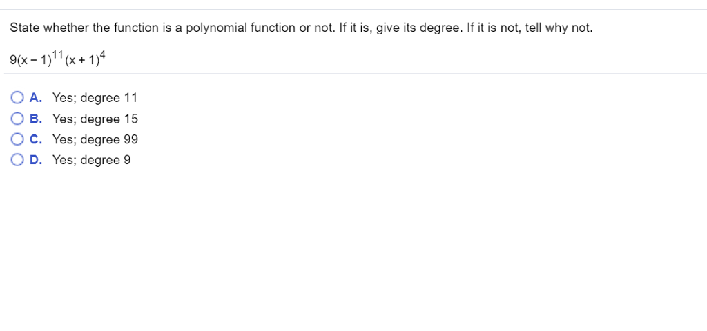 Solved State whether the function is a polynomial function | Chegg.com