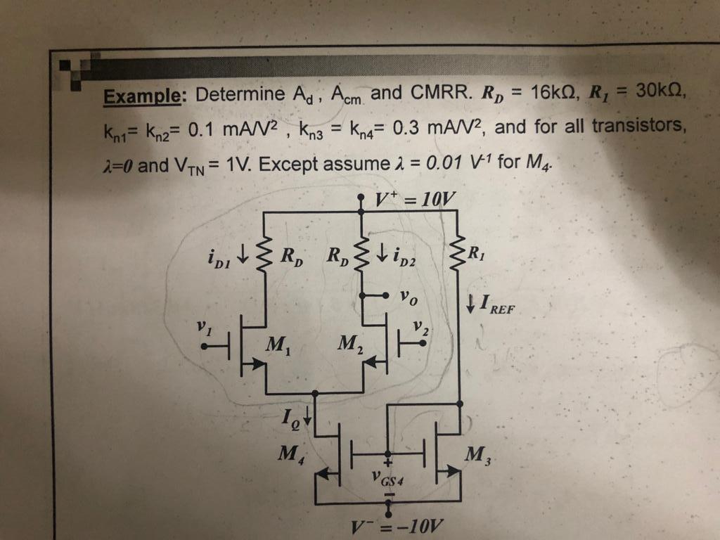 Solved Example: Determine Ad, Acm and CMRR. RD 16kN, R, = | Chegg.com