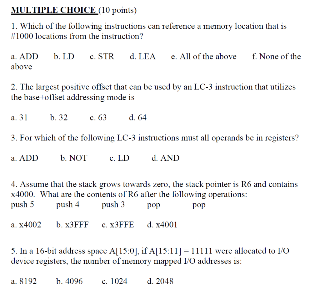 Solved MULTIPLE CHOICE (10 points) 1. Which of the following | Chegg.com