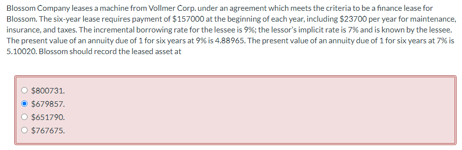 Solved Blossom Company leases a machine from Vollmer Corp. | Chegg.com