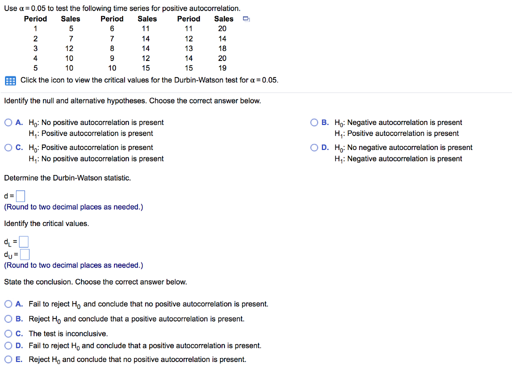 Solved Use 0 05 To Test The Following Time Series For Chegg
