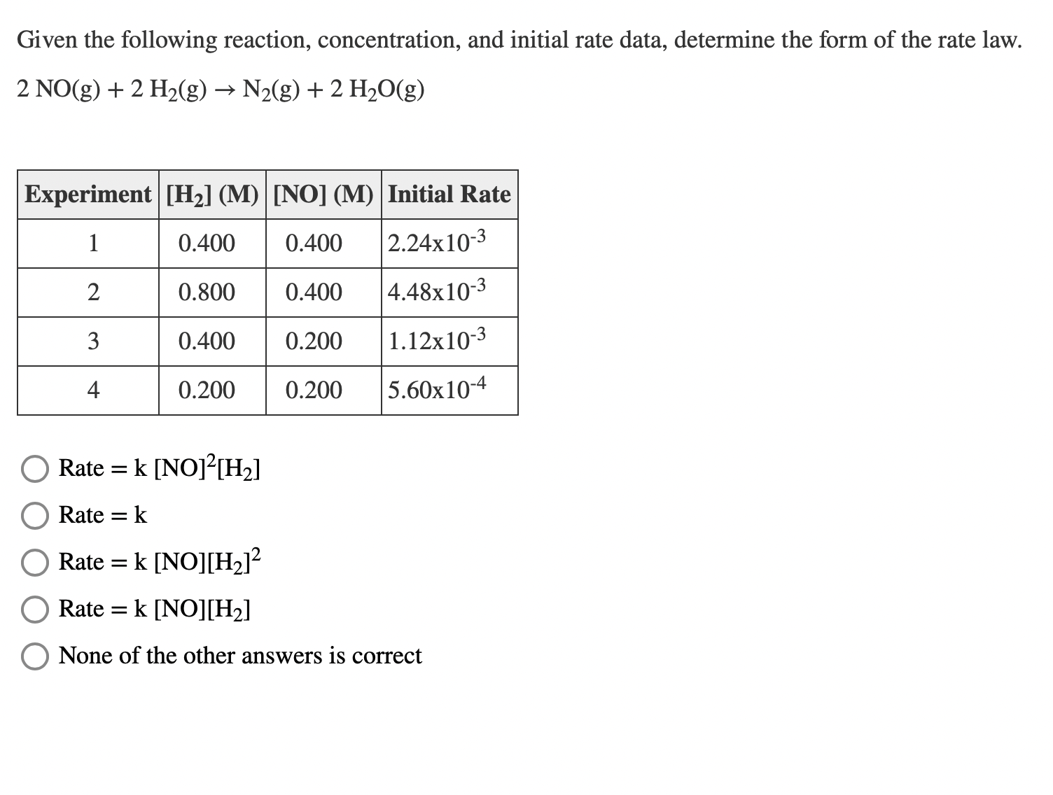 Solved Given the following reaction, concentration, and | Chegg.com