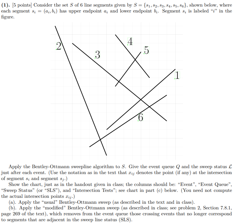 (1). [5 points] Consider the set S of 6 line segments | Chegg.com