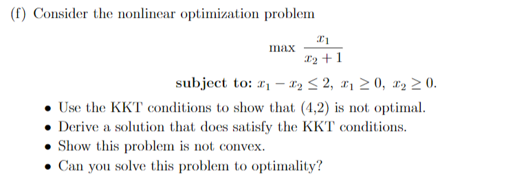Solved (f) Consider the nonlinear optimization problem 11 | Chegg.com