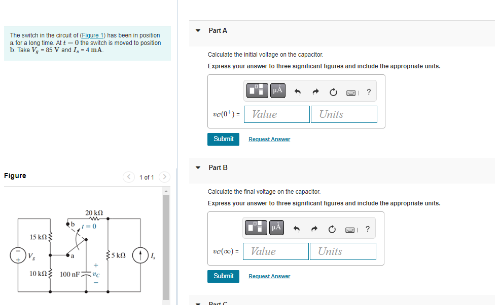 Solved The switch in the circuit of has been in position a | Chegg.com