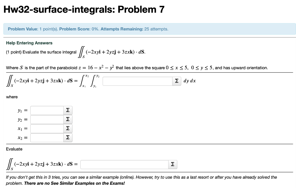 Solved Hw32-surface-integrals: Problem 7 Problem Value: 1 | Chegg.com