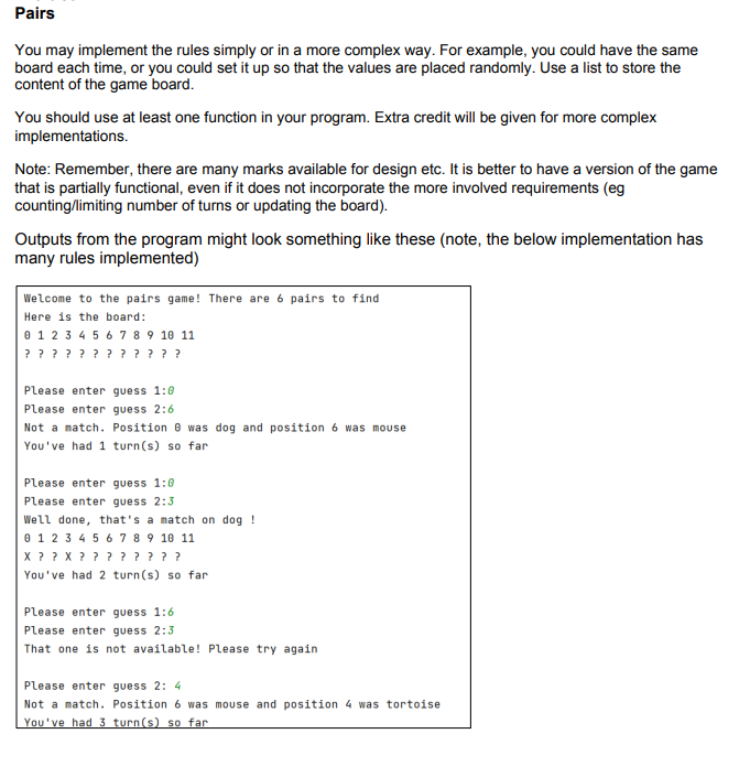 Pairs You may implement the rules simply or in a more | Chegg.com