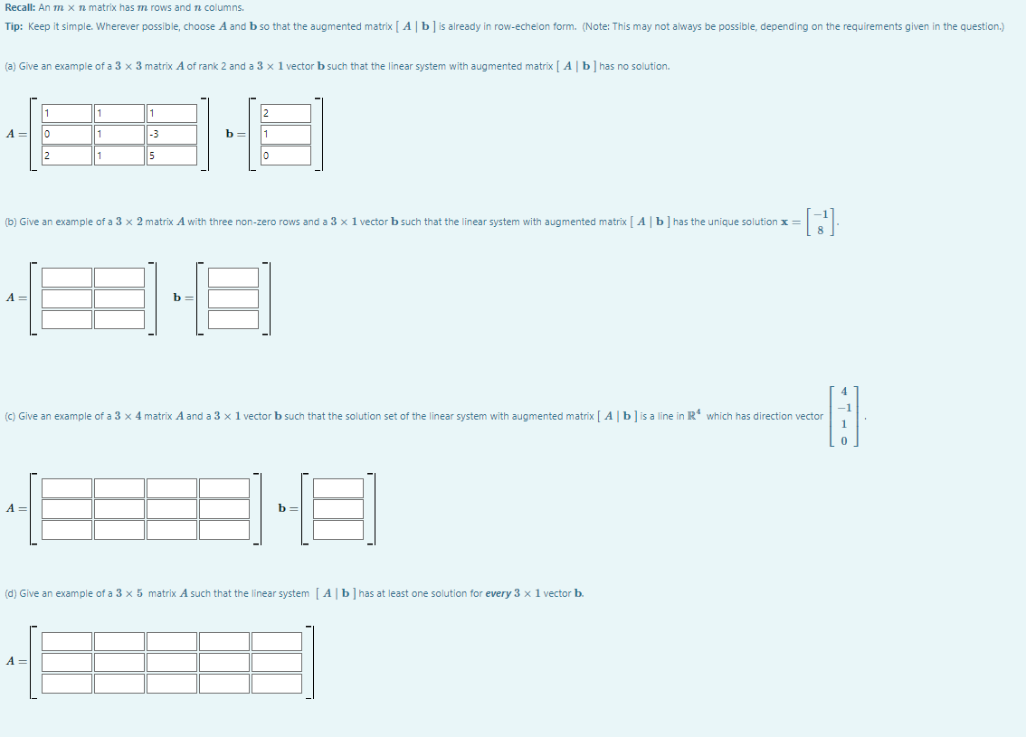 Solved (a) Give an example of a 3×3 matrix A of rank 2 and a | Chegg.com
