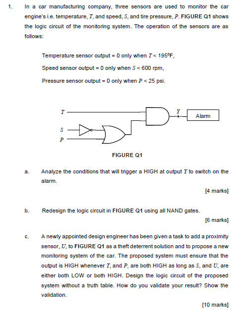Solved 1. In a car manufacturing company, three sensors are | Chegg.com